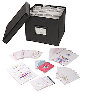 Lukeline Greeting Card Organizer and Storage Box with 15 Adjustable Dividers, Stores 140+ Cards, Suitable for Storing Greeting Cards, Envelopes, Stickers, Photos, Notecards and More