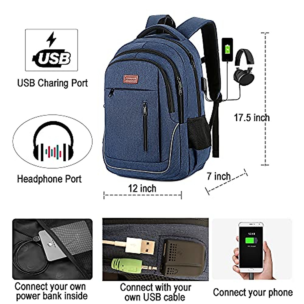 Travel Business Laptop Backpack for Women Men, Anti Theft Waterproof Slim Carry on Backpack With 15.6 Inch Laptop Compartment, Backpack Computer Bag Bookbag Gifts 15.6 inch (Blue)