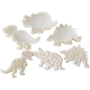 Elesinsoz 3 Set Dinosaur Cookie Cutters Dino Biscuit Sandwich Fondant Vegetable Fruit Food Playdoh Stamp Embosser Press Mold with T-Rex Stegosaurus Triceratops Skeleton Fossil Bones