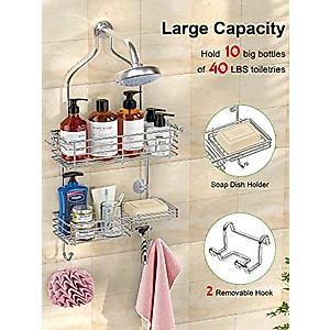 SMARTAKE Hanging Shower Head Caddy, Rustproof Bathroom Shower Shelf Organizer, SUS201 Stainless Steel Over The Shower Storage Rack, for Toilet, Bathroom and Shower Room, Silver