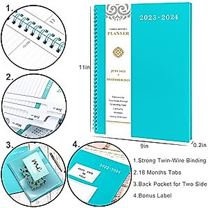 Monthly Planner 2023-2024 - 2023-2024 Monthly Planner from Jul. 2023 to Dec. 2024, 8.5" x 11", 18-Month Planner with Tabs, Pocket, Label, Contacts and Passwords, Twin-Wire Binding, 3 Pack - Teal by Artfan