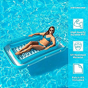 SWIMLINE Original Suntan Tub Classic Edition Inflatable Floating Lounger Blue | Personal Tanning Pool Hybrid Lounge | Comfort Pillow | Fill with Water | for Kids & Adults | Reflective Tanning Design