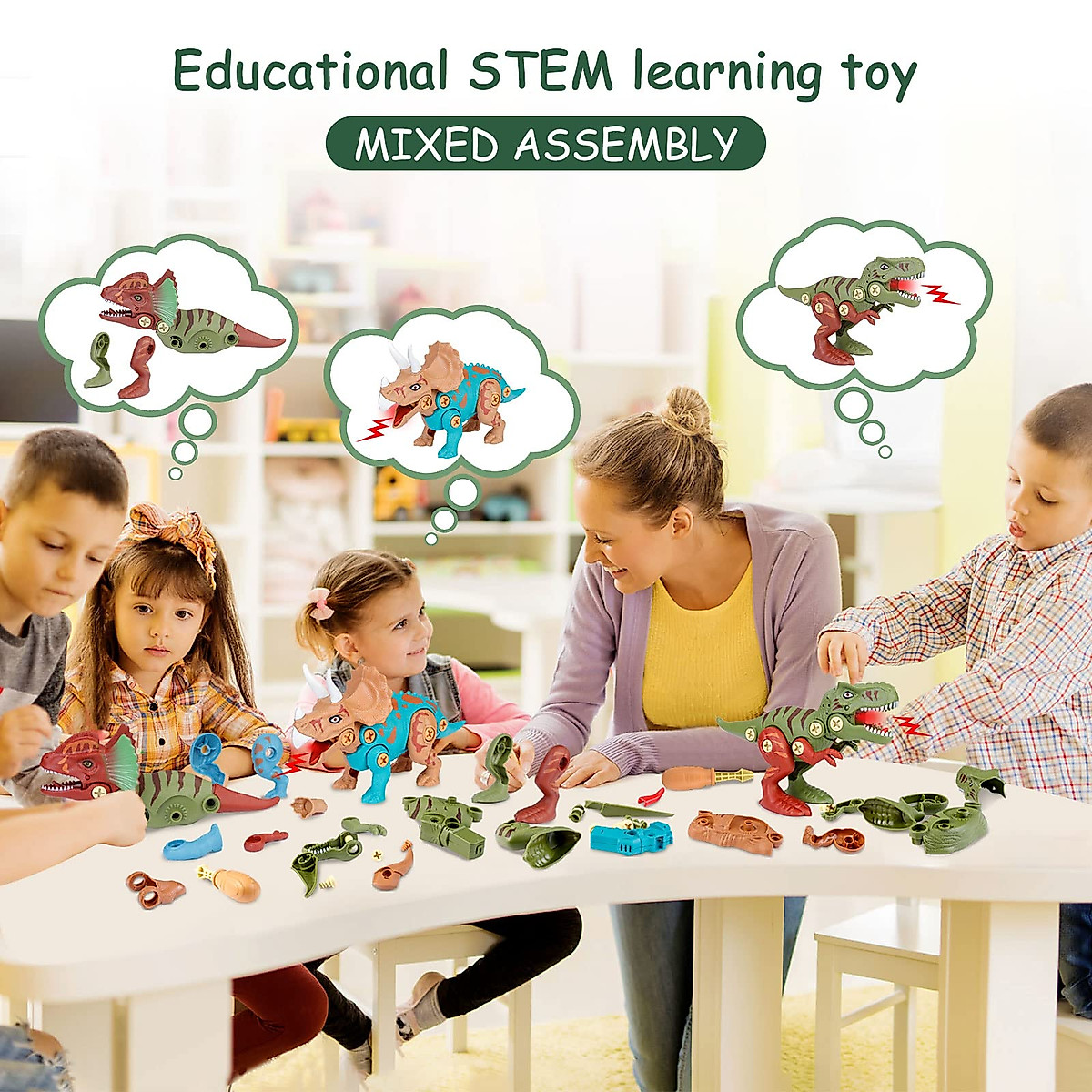 Dinosaur Toys for Kids 3-5, Stem Dinosaur Toys, Take Apart Dinosaur Toys for Boys w/Light Sound, Dino Construction Building Educational Learning Sets with Electric Drill, Birthday Easter Xmas Gifts