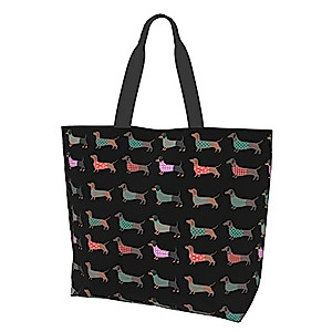 aportt Dachshund Reusable Tote Bag Cute Dog Grocery Bag Shopping Bag Canvas Bag with Strong Handle Washable Eco-friendly