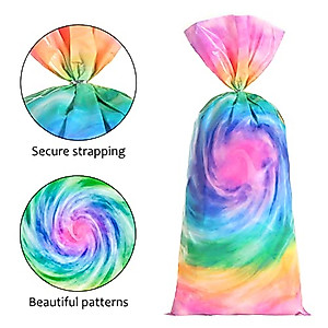 GITMIWS 100 Pieces Tie Dye Cellophane Bags, Rainbow Color Cellophane Goodie Bags for Birthday Treat Bags, Party Favor Bags for Kids, Tie Dye Party Supplies, Tie Dye Birthday Party Decorations