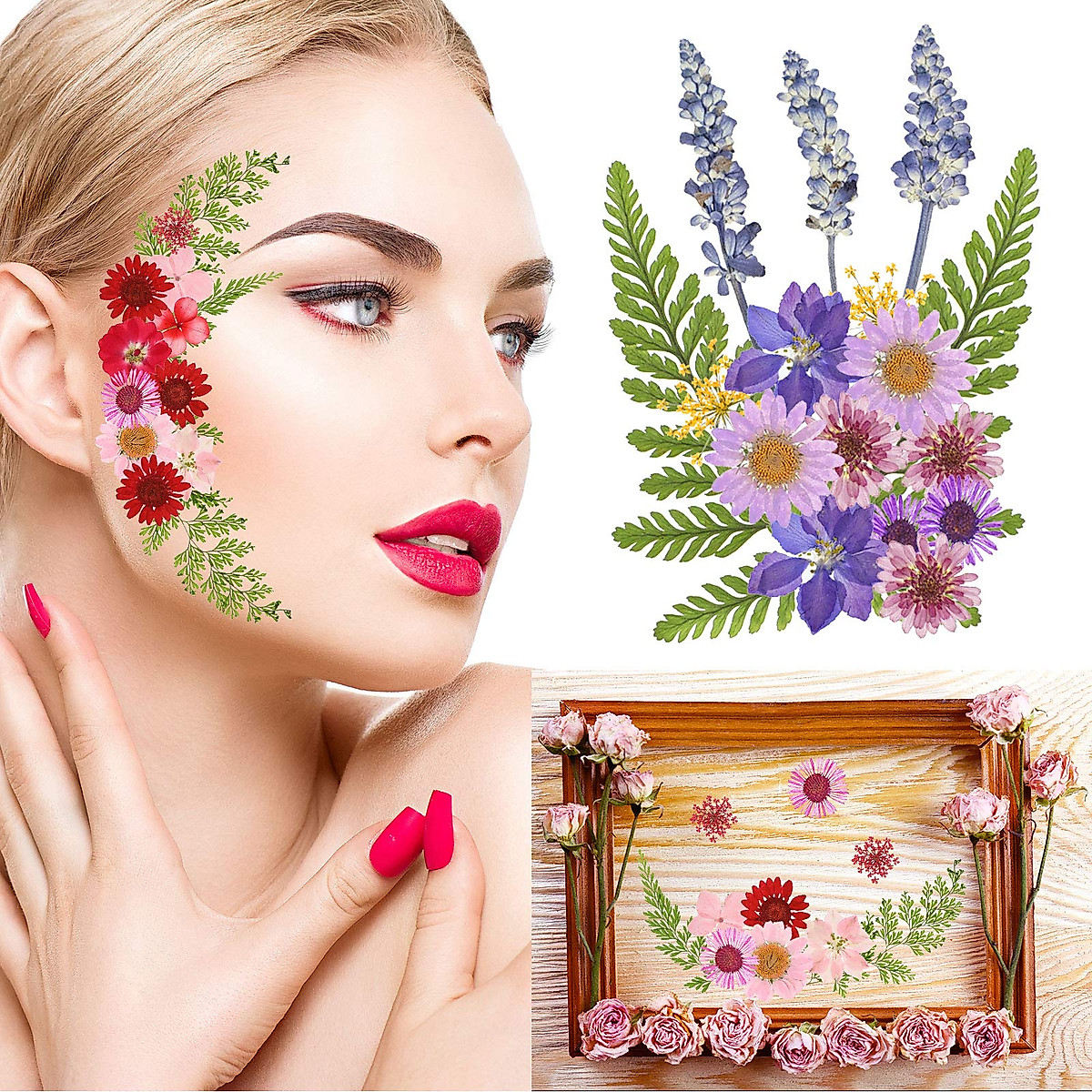 Real Dried Pressed Flowers Resin Leaves Natural Pressed Chrysanthemum Daisy Flowers with Tweezers for Scrapbooking DIY Candle Decoration Jewelry Crafts Making(Classic Style)