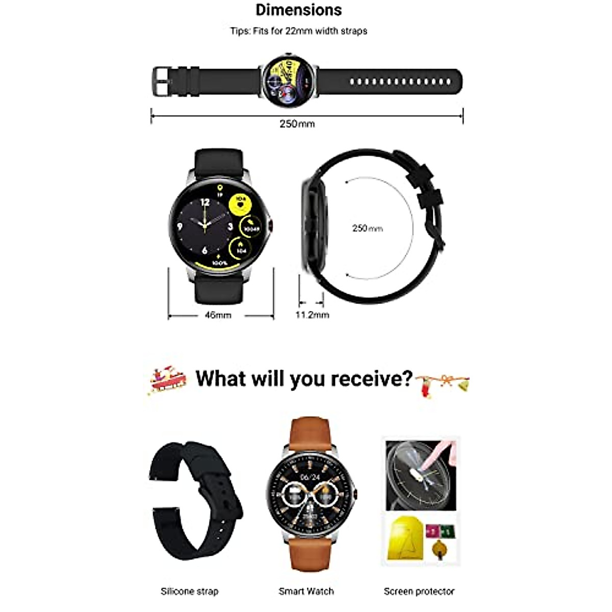 HOAIYO Smart Watches for Men (Call Receive/Dial), 1.3" Smartwatch with Call/Text/Heart Rate/SpO2/Sleep/Calories Counter, Waterproof Fitness Watch for Android iOS Phones