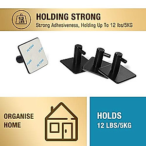 Adhesive Hooks, YAKAON [4 Pack] Heavy Duty Durable 304 Stainless Steel Wall Hangers, Waterproof Rustproof Oil Proof for Kitchen, Bathrooms, Doors, Office, Closet-Black