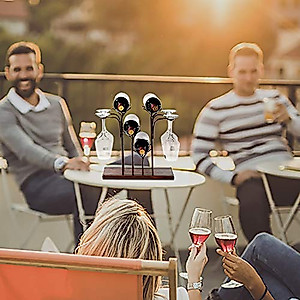 Wine Racks Countertop, Hold 4 Bottles Wine and 4 Wine Glasses, 2 in 1 Wine Glass Holder and Storage, for Home Decor & Kitchen Storage Rack, Bar, Wine Party, Made in Wood & Metal Shelf