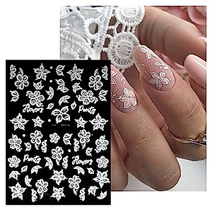 JMEOWIO 7 Sheets 3D Embossed Flower Nail Art Stickers Decals Self-Adhesive Pegatinas Uñas 5D Spring Summer Floral Nail Supplies Nail Art Design Decoration Accessories