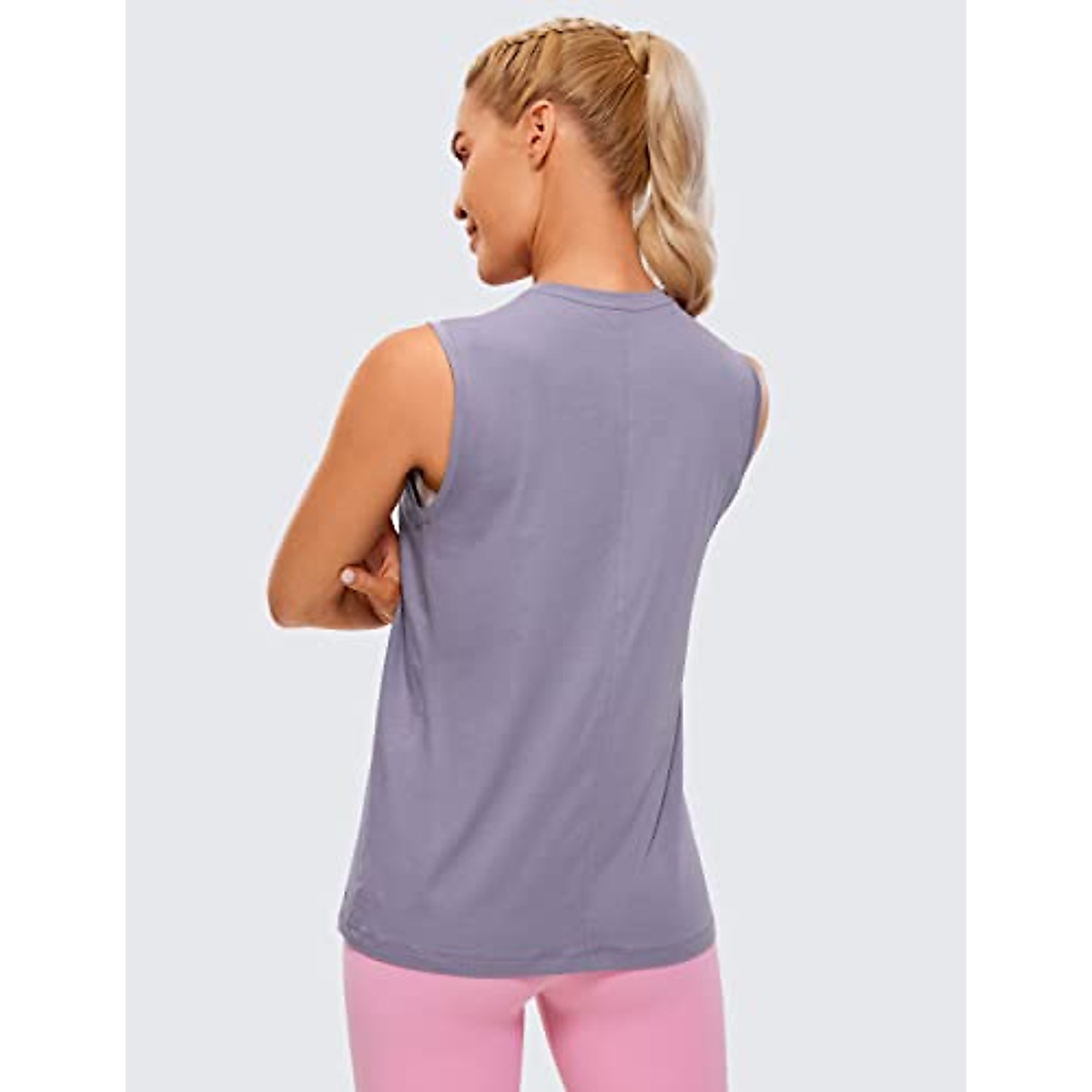 CRZ YOGA Pima Cotton Workout Tank Top for Women Loose Sleeveless Tops High Neck Yoga Tanks Athletic Gym Shirts Lavender Gray Medium