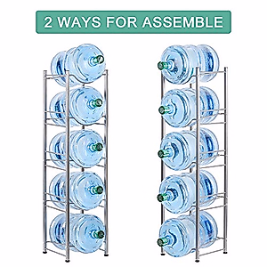 Water Cooler Jug Rack 5 Gallon Water Bottle Storage Shelve 5 Tier Detachable Water Bottle Holder Standing Buckets Dispenser Organizer Heavy Duty Cabby Rack with Anti-slip Rubber,Silver