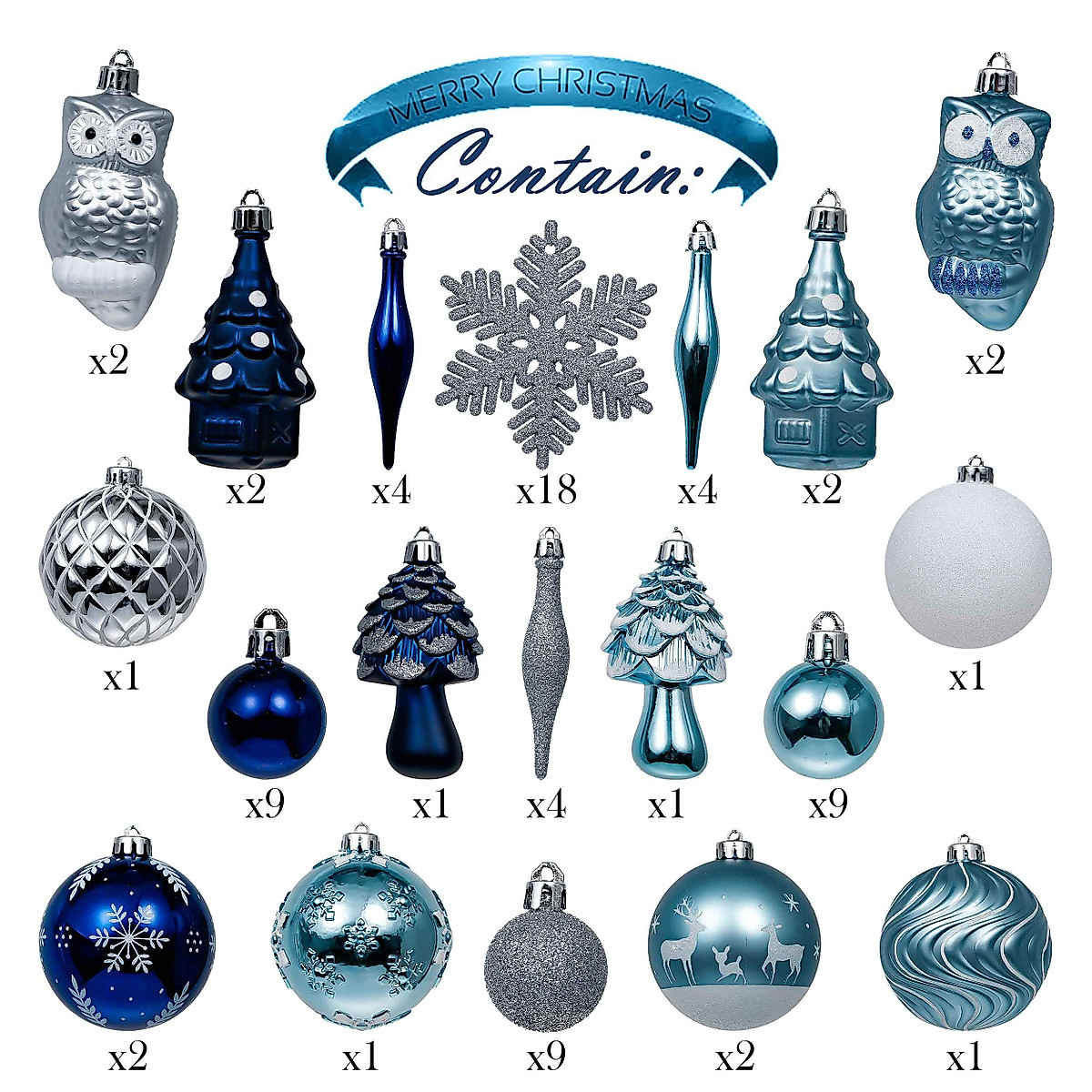 Valery Madelyn Christmas Tree Decorations Set, 80ct Navy Blue and Silver Shatterproof Christmas Ball Ornaments Bulk, Winter Wonderland Hanging Ornaments for Christmas Trees Xmas Holiday Decor