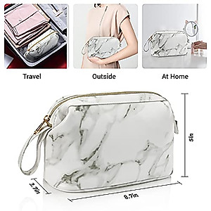 OCHEAL Small Marble Makeup Bag, Small Cosmetic Bags for Women,Large Capacity Portable Cosmetic bag Storage Organizer for Purse Everyday Use (Small, Marble)