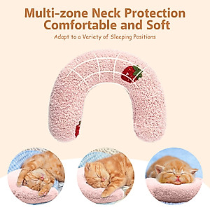 ucho Pillow for Cats, Ultra Soft Fluffy Pet Calming Toy Half Donut Cuddler, U-Shaped Pillow for Pet Cervical Protection Sleeping Improve- Pink