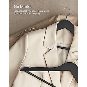 SONGMICS Wooden Hangers, 20-Pack Wood Coat Hangers with Shoulder Notches, Swivel Hook, Non-Slip for Jackets, Shirts, Suits, Black and Silver UCRW02B-20