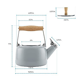 Chantal SVEN Enamel on Steel Whistling Teakettle with Natural Wood handle, 1.4 quarts (Fog Grey)