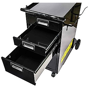 JEGS Welding Cart with Drawers and Welding Tank Platform - Fits Most MIG, TIG, ARC Welding Machines, Plasma Cutter - Steel Constructed and Black Powder Coat Finished Welding Table with Locking Wheels