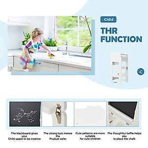 YOLENY Learning Tower Foldable, 2-in-1 Learning Helper Tower, Convertible Helper Tower, Tower with Chalkboard, Kitchen Helper Stool for Toddlers,White