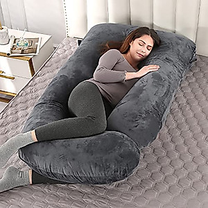 Elover Pregnancy Must Haves Pregnancy Pillow U-Shaped Full Body Maternity Support Pillow for Pregnant Women with Replaceable and Washable Velvet Cover Size 57" (Black,Velvet)