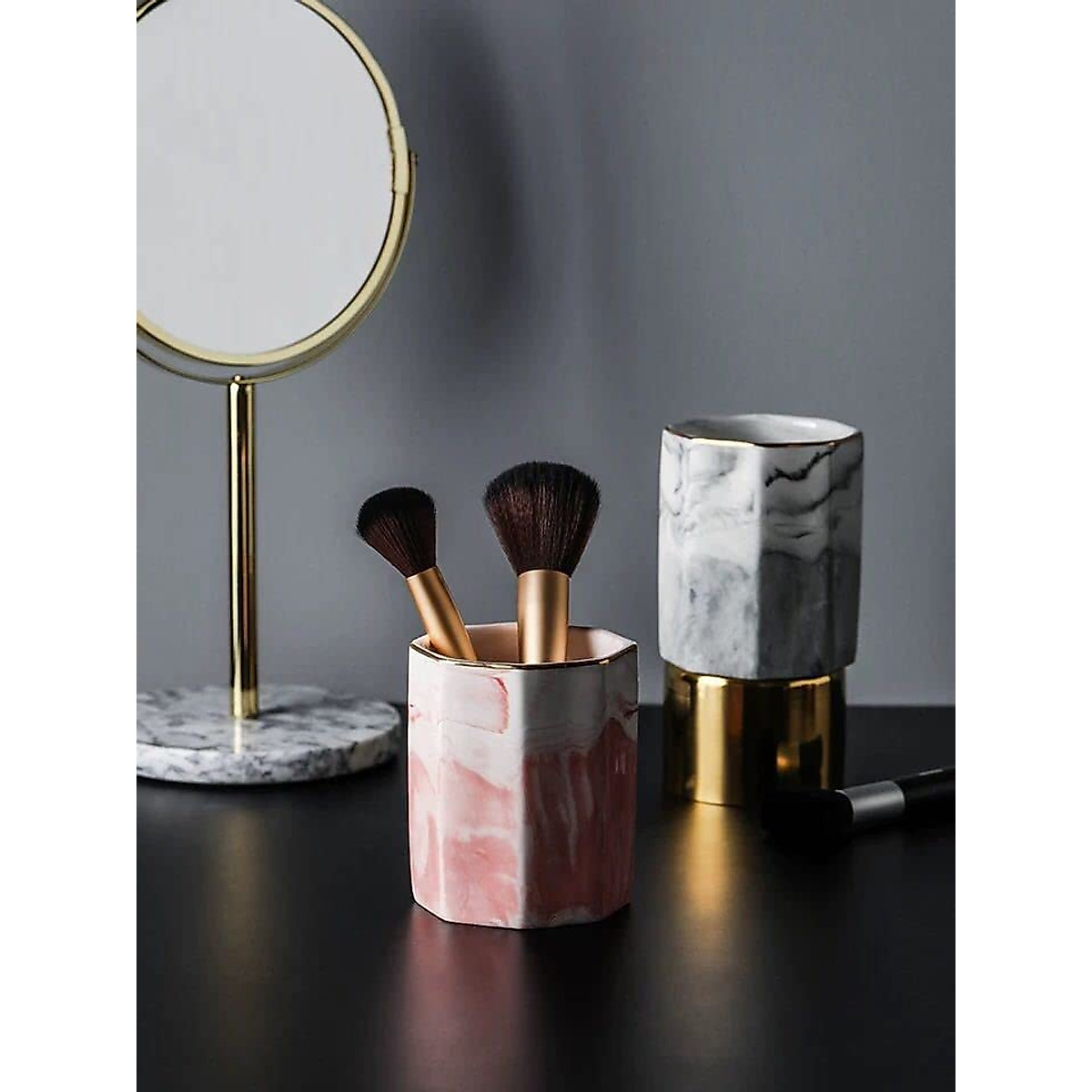 123Arts Ceramic Marble Pen Holder Makeup Brush Storage Container Home Storage Container