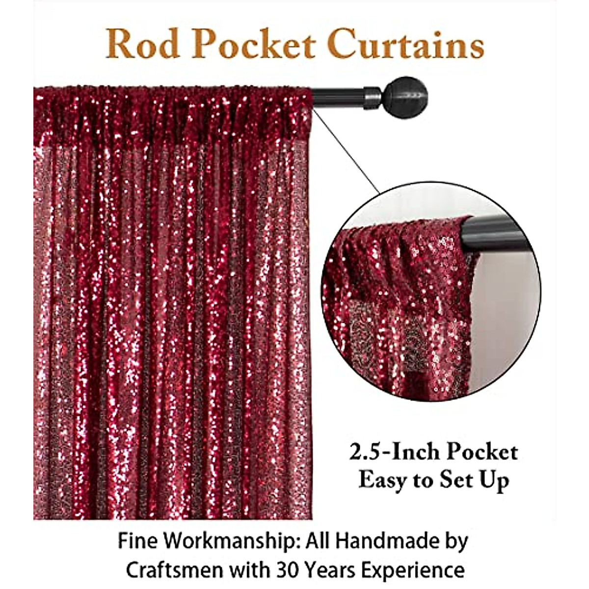 ShinyBeauty Sparkle Backdrop Curtain Burgundy 2 Panels Set Sequin Photo Backdrop Wine 2FTx8FT Sequin Backdrop Curtain Pack of 2-1220S
