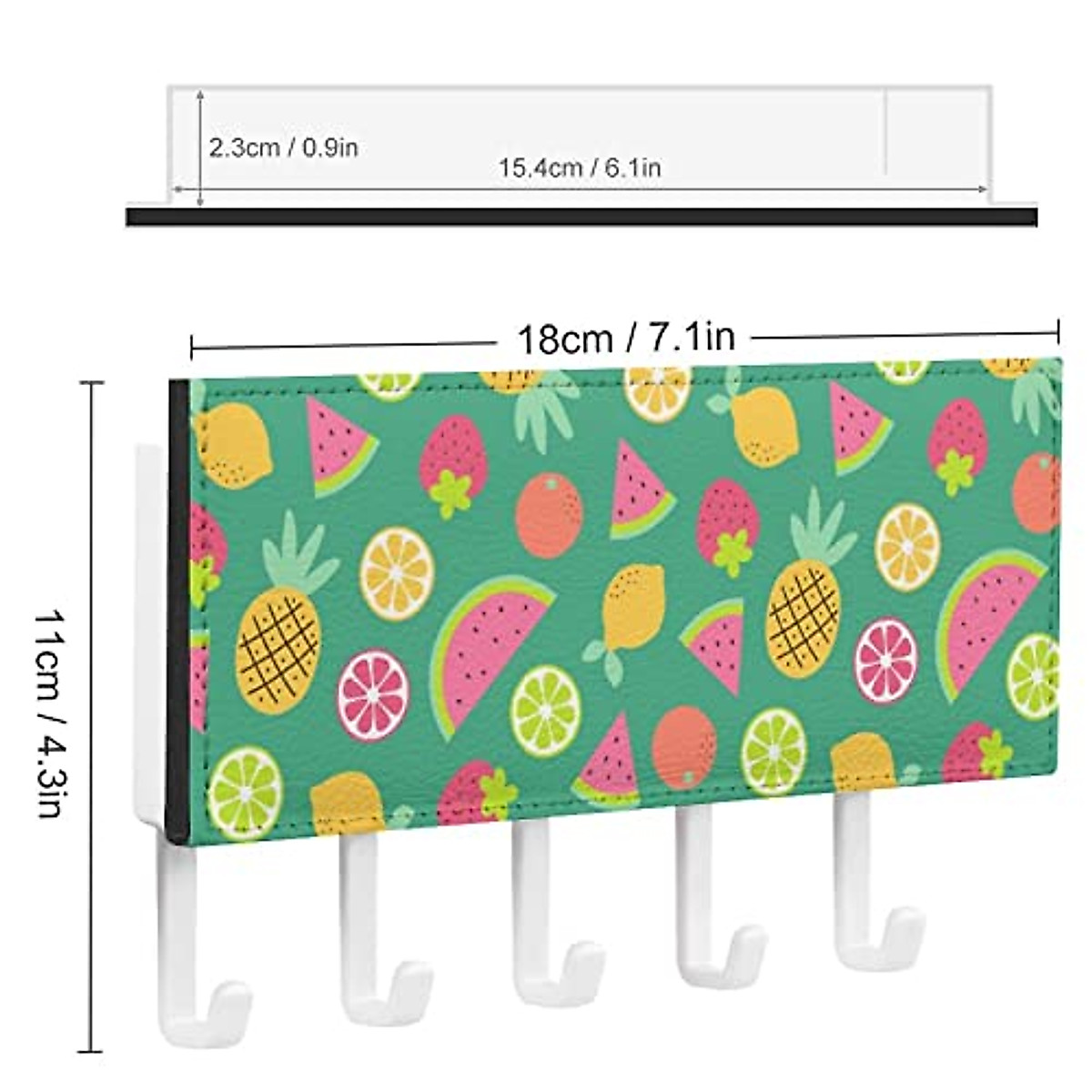 Tropical Fruits PU Leather Wall Mounted Key Hook Organizer Hanging Key Holder Decoration