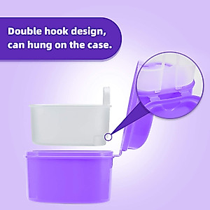 Denture Soaking Cup Dental Retainer Case Cleaning with Strainer Basket, Orthodontic Bath Box Mouthguard Storage Holder - Leak Proof and Lid Waterproof - Purple