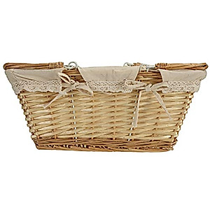 Yesland Wicker Picnic Basket with Liner and Handle, 15.5 x 12 x 6.5 Inches Large Willow Country Picnic Basket/Easter Basket for Bath Toy, Kids Toy Storage, Egg Gathering, Wedding and Candy Gift