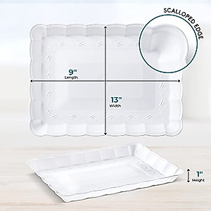 Plastic Serving Trays 9" X 13" Rectangle Serving Platters 4-Pack White Party Tray Durable Serving Platter - Disposable Serving Food Tray - Rectangular Cake, Fruit, Cookie Tray - Posh Setting
