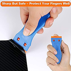 KUSUFEFI Plastic Razor Blade Scraper, 2PCS Scraper Tool with 60PCS Plastic Blades, Cleaning Scraper Remover for Stickers, Decals, Adhesive, Labels, Paint, Glass, Car, Window, Caulk, No Scratches