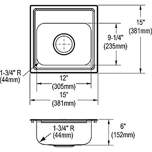 Elkay DSEP1515C Dayton Single Bowl Drop-in Stainless Steel Bar Sink + Faucet Kit
