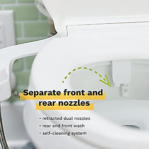 Omigo Element Bidet Attachment Non-Electric Thin Modern Design, Dedicated Rear and Front Self-Cleaning Nozzles with Pressure Control Dial (Ambient Temp, White)