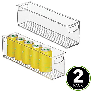 mDesign Plastic Kitchen Organizer - Storage Holder Bin with Handles for Pantry, Cupboard, Cabinet, Fridge/Freezer, Shelves, and Counter - Holds Canned Food, Snacks - Ligne Collection - 2 Pack - Clear