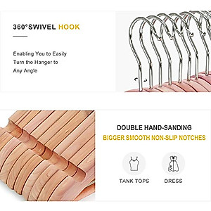 TOPIA HANGER American Red Cedar Wood Coat Hangers, Wooden Suit Hangers, 10 Pack-Natural, Smooth Cut Notches- 360°Flexible Hook- Solid Non-Slip Bar - CT07C