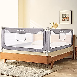 HOMEAL Toddlers Bed Rail for King Bed, Extra Tall Toddler Bed Rails, Infant Safety Bed Guardrail, Kids Bed Rail Guard, Bed Safety Rail fits Queen & King Size Mattress(Grey, for King Bed, 3Pack)