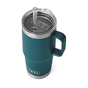 YETI Rambler 25 oz Tumbler with Handle and Straw Lid, Travel Mug Water Tumbler, Vacuum Insulated Cup with Handle, Stainless Steel, Agave Teal