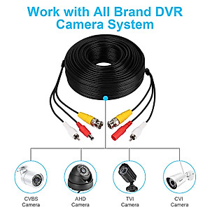 Dericam 60ft BNC Extension Cables with Three Connectors, Video Power Voice Cable for Surveillance and Security Camera Video System (Black)