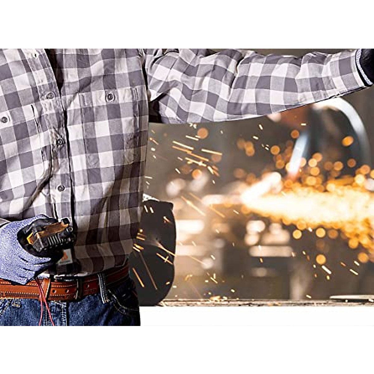 BOCOMAL FR Shirts Flame Resistant Plaid Shirt NFPA2112/CAT2 7.5oz Fire Resistant Gray/White Men's Fire Retardant Welding Shirt
