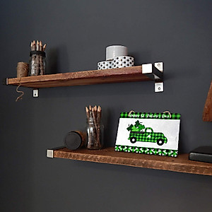 St.Patrick's Day Decorative Plaque, Chalkboard Slate Signs with Rope, Hanging Wall Sign for Porch/Entryway/Outdoor/Garden Home 5x8inch, Truck with Clover Green Plaid