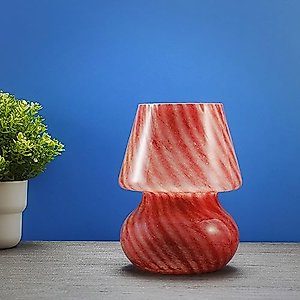 MKolour Mushroom Bedside Table Lamps - Glass LED Bedside Night Lamps, Vintage Small Table Lamps for Bedroom,Living Room,Nightstand,Study (Red Twill)