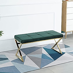 GYZAD Modern Sofa Bench-Turquoise Bench Bench-Dining Room Bench-with Stainless Steel and Velvet Ottaman,Bench Chair,Benches for Bedroom,Livingroom,Metal,Gold Plated Legs,Green