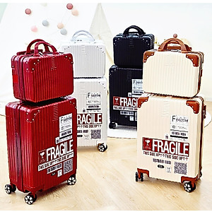 Carry On Luggage Suitcase with Wheels 2-Piece Luggage Sets 20" Carry-On and 14" Small Bag Lightweight Carrying Bag Potable Make up Travel Case - Ivory