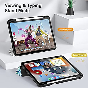 Lepeoac Designed for iPad Pro 12.9 Inch (2022/2021/2020/2018, 6th/5th/4th/3st Generation) with Transparent Shockproof Back Cover [Built-in Pencil Holder] Auto Sleep/Wake, Blue Flower