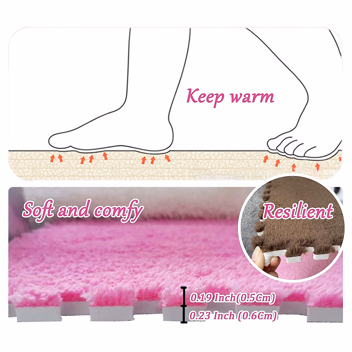 18 Pcs Soft Interlocking Puzzle Foam Mats, Fluffy Carpet Tiles,Plush Area Rug,Keep Warm,Non-Slip,Playmat,Floor Mats,12X12 Inch(Size:12X12X0.23 Inch,Color:Brick Red+Navy Blue+White)