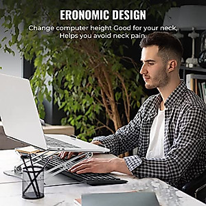 Laptop Stand，Foldable Height Lift Laptop Stand,Heat Dissipation,Ergonomic Design,Compatible with MacBook Air/Pro Dell HP XPS Lenovo Chromebook Ipad All Laptops 10-17'',Silver,F1-2