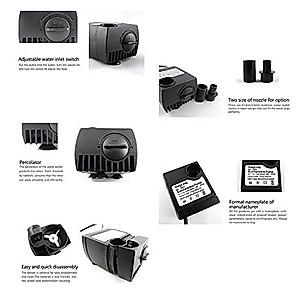 JUFENG Submersible Water Pump For Pond, Aquarium, Fish Tank Fountain Water Pump Hydroponics with 4.9ft (1.5m) Power Cord US Plug