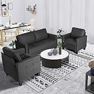 GRACFORCE Modern Living Room Furniture Sets 3 Piece, Mid Century Loveseat Sofa Sets Accent Arm Chair for Living Room w/ 2 USB, 2-Seater Small Couches for Small Spaces, Bedroom, Apartment, Dark Gray
