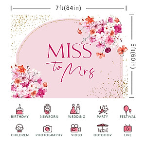 Rsuuinu Miss to Mrs Bridal Shower Backdrop Pink Flowers Golden Dots Photography Background Wedding Bride to Be Cake Table Party Decorations Banner Supplies Favors Photo Booth Studio Props 7x5ft