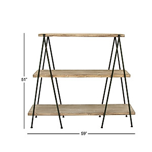 Deco 79 Antique Colonial Useful Wood Metal 3-Tier Shelf, 59" x 18" x 51", Brown